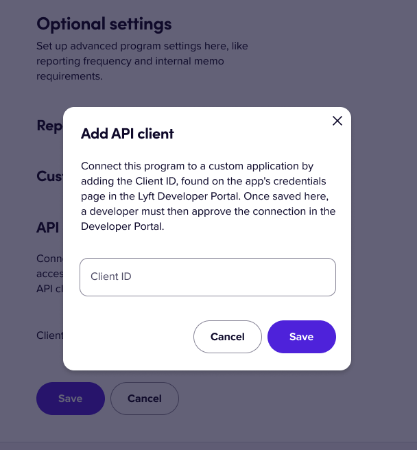 Managing your API client and program connections – Lyft Business